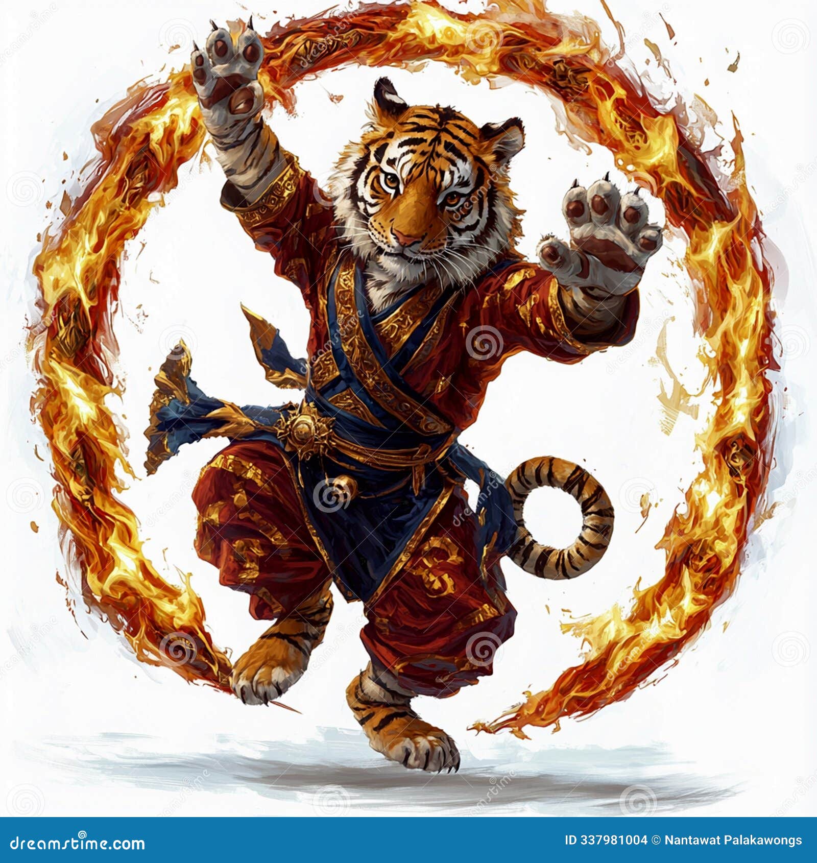 A Fierce Tiger Warrior Performing a Dynamic Martial Arts Move ...