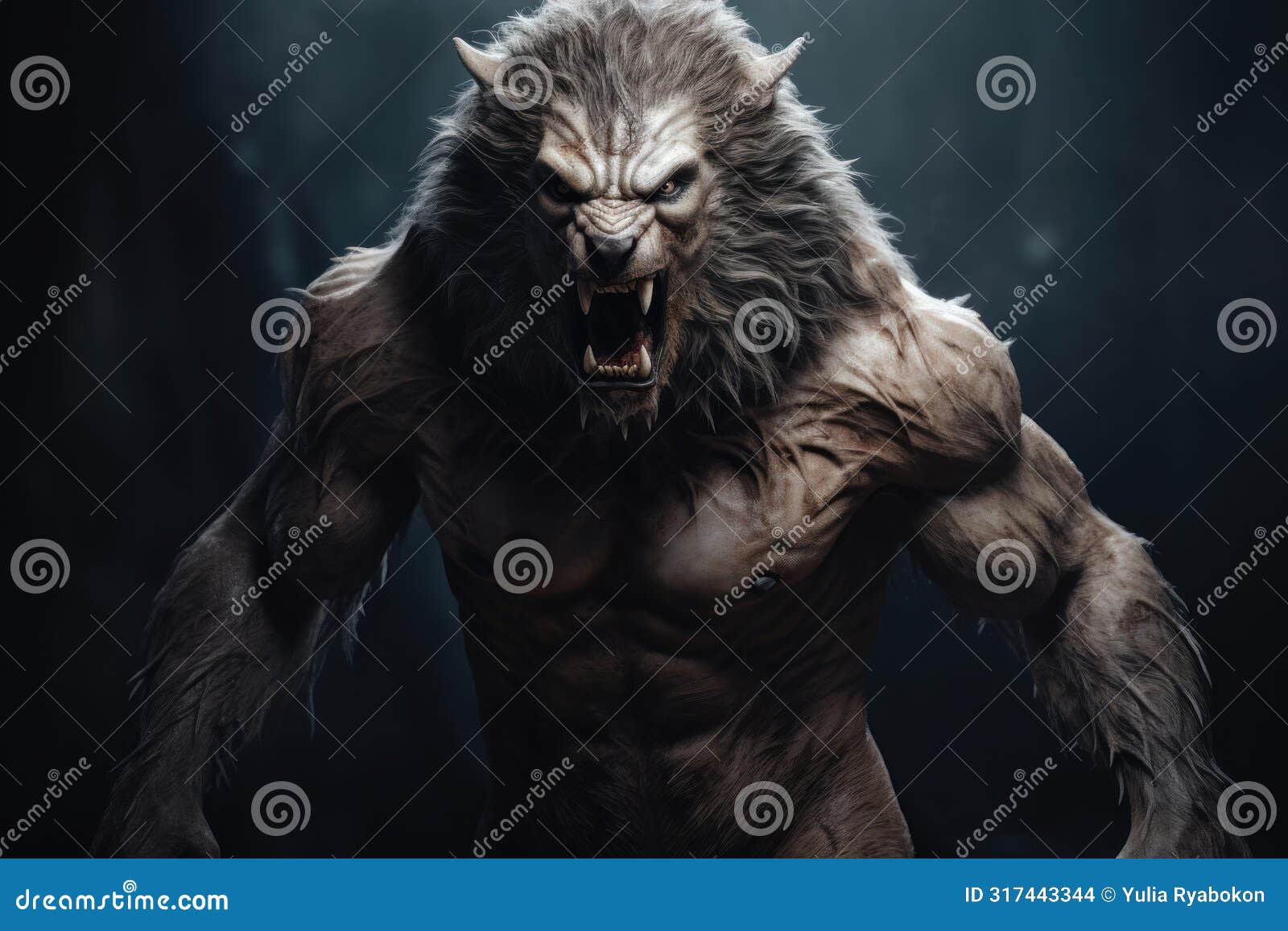 Fierce Werewolf Creature in Dramatic Lighting Stock Illustration ...