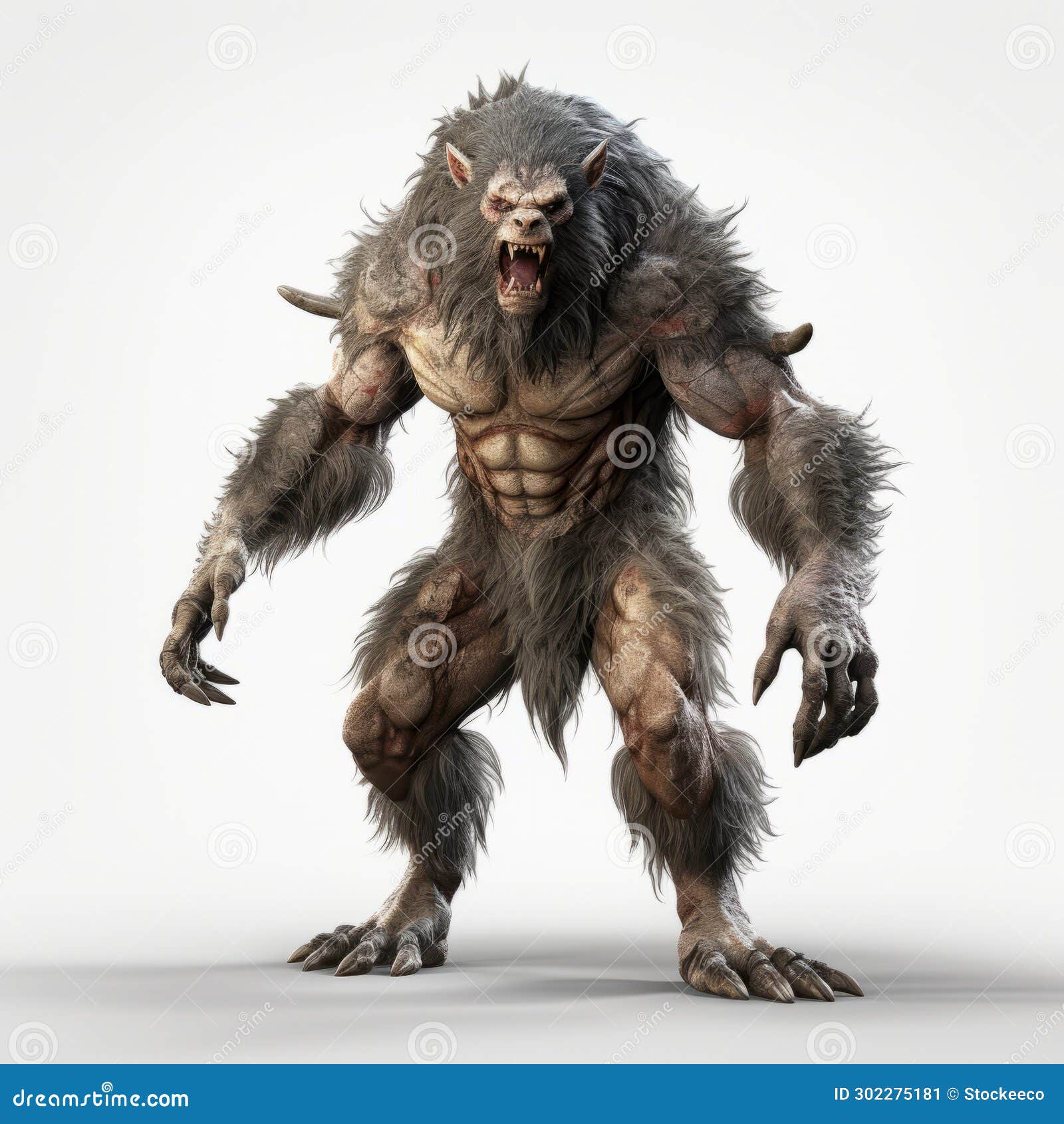 Fierce Werewolf in Reductionist Style: 3d Image on White Background ...