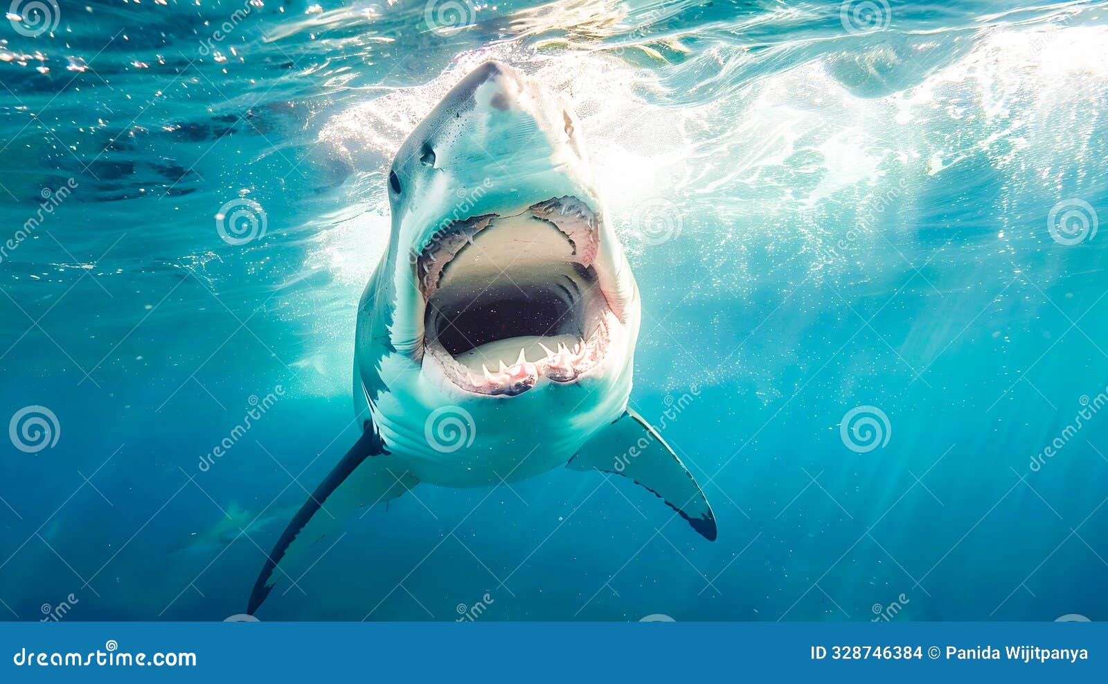 Fierce White Shark with Its Jaws Open and Razor Sharp Teeth Showing ...