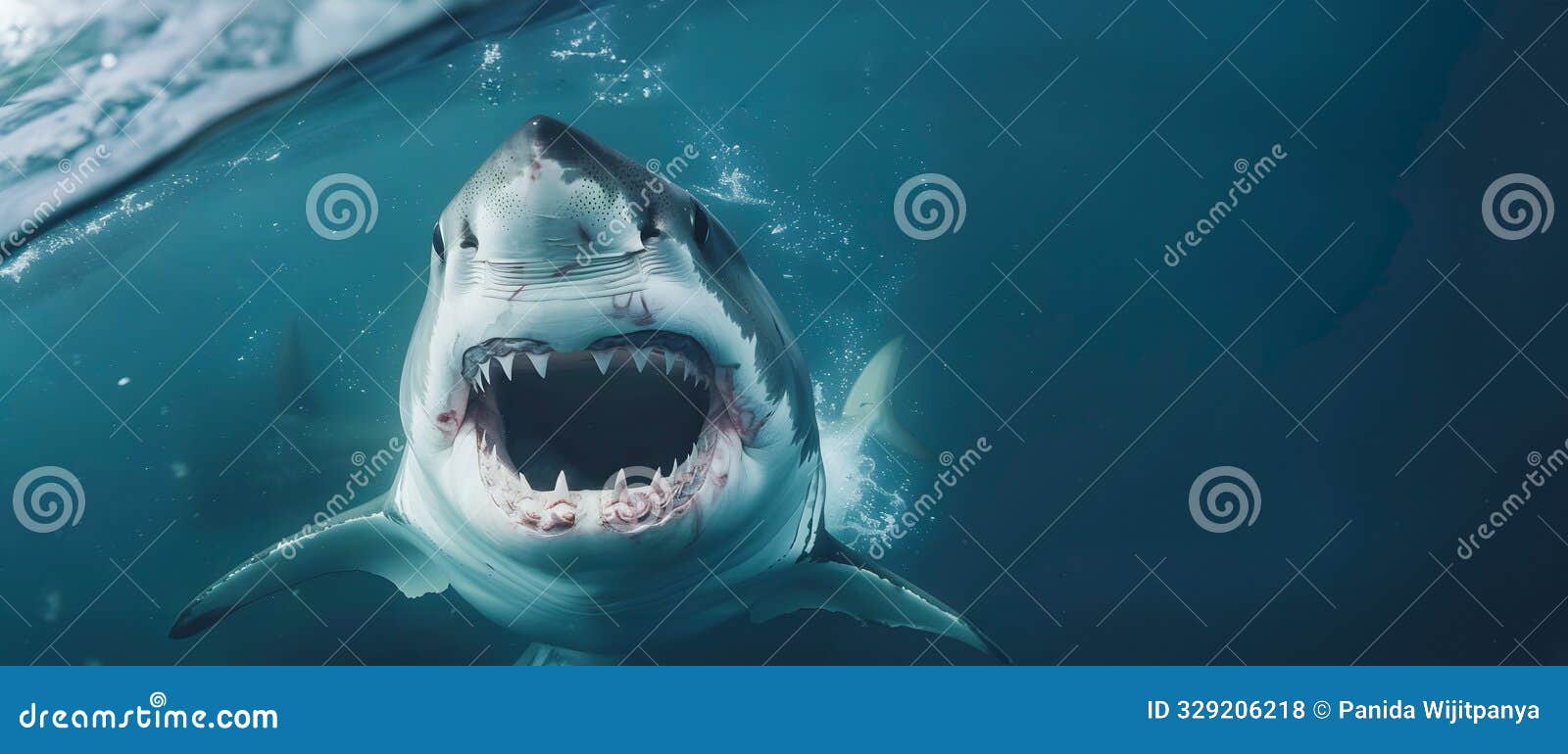 Fierce White Shark with Its Massive Open Mouth and Razor Sharp Teeth ...