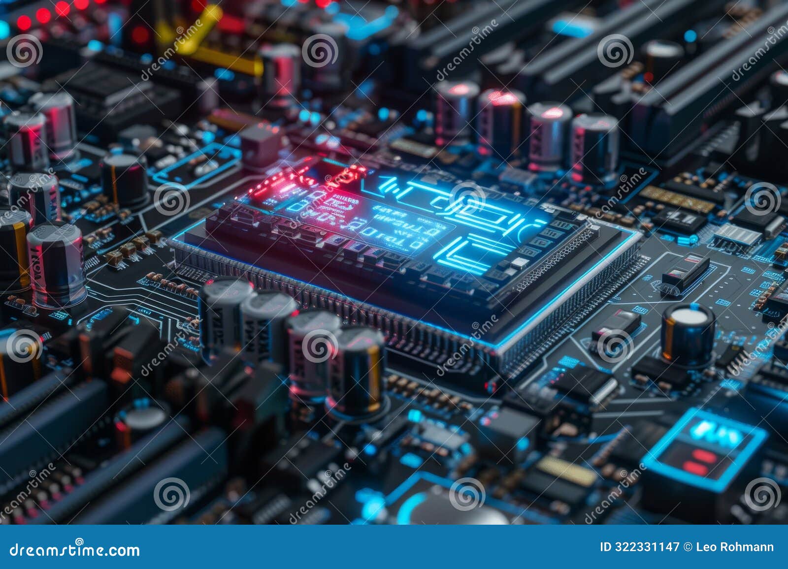Fiery AI Chip on Circuit Board, Advanced Artificial Intelligence ...