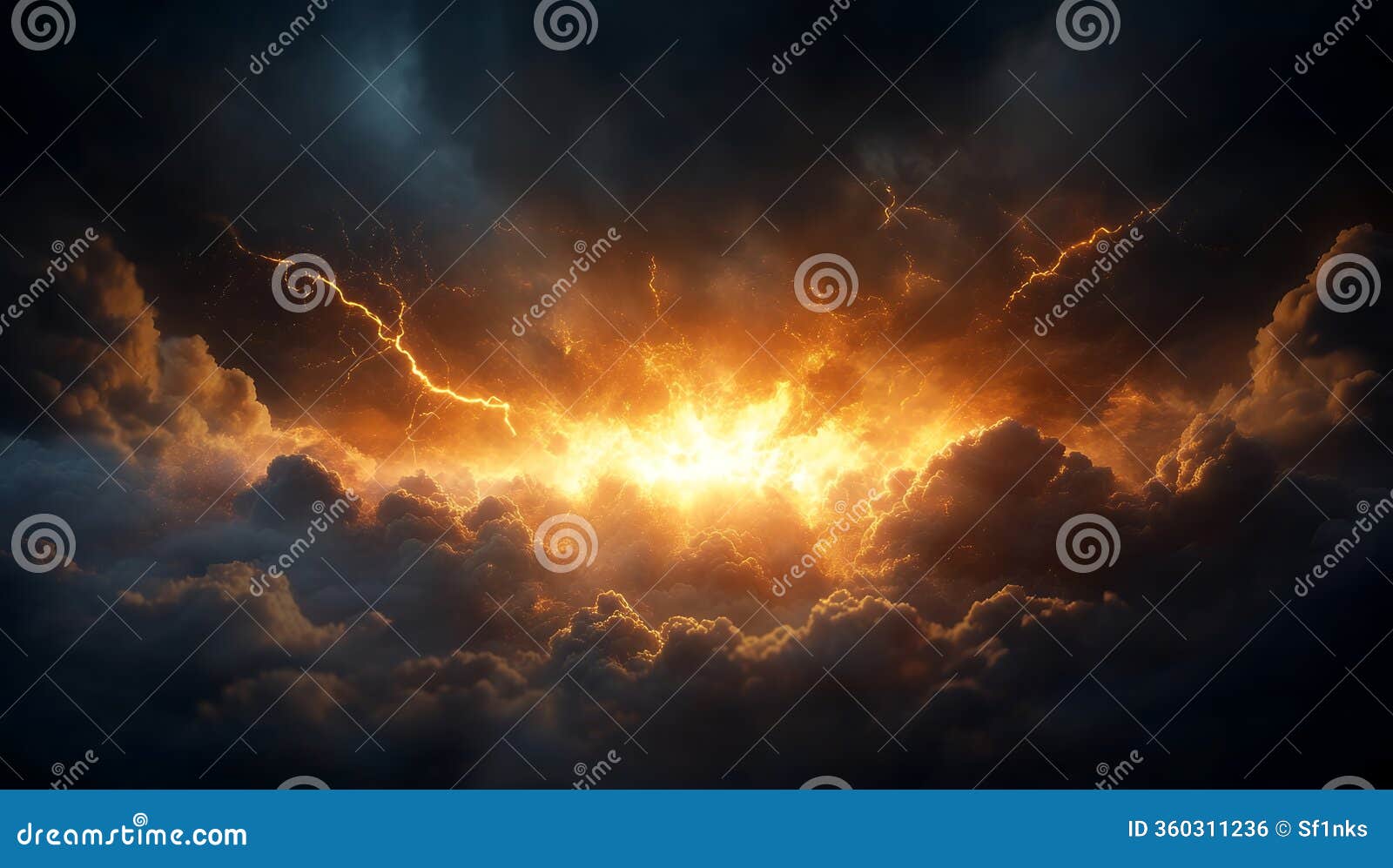 Fiery, Apocalyptic Storm Clouds Rage with Intense Lightning, Creating a ...
