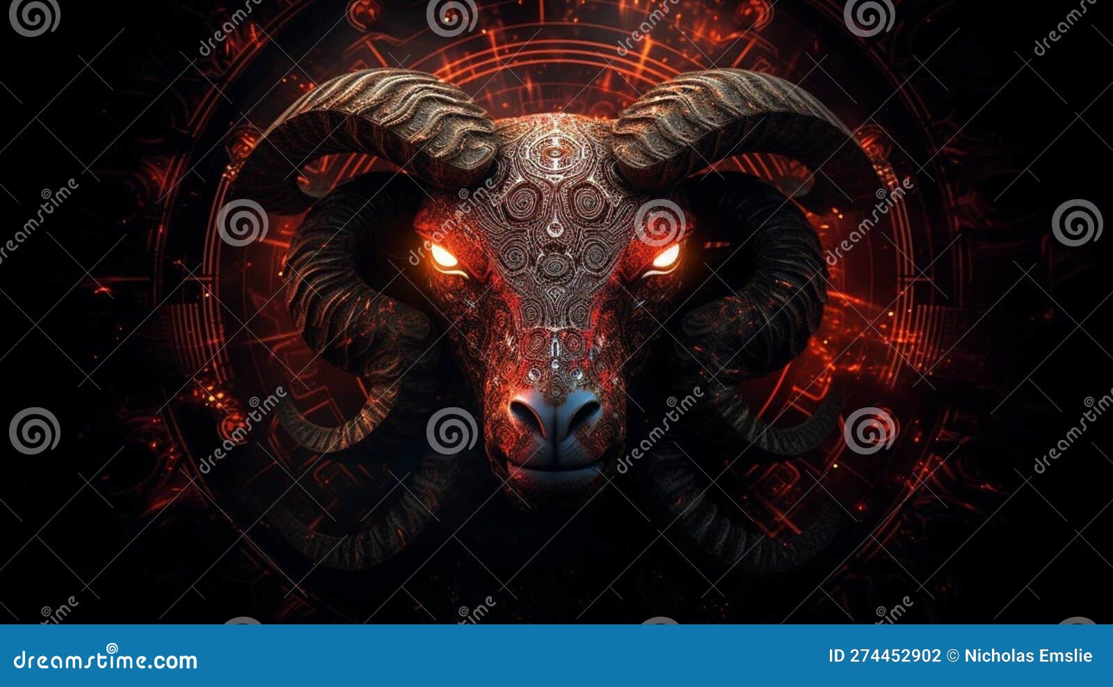 Fiery Aries Ram Symbol Ai Generated Stock Illustration - Illustration ...