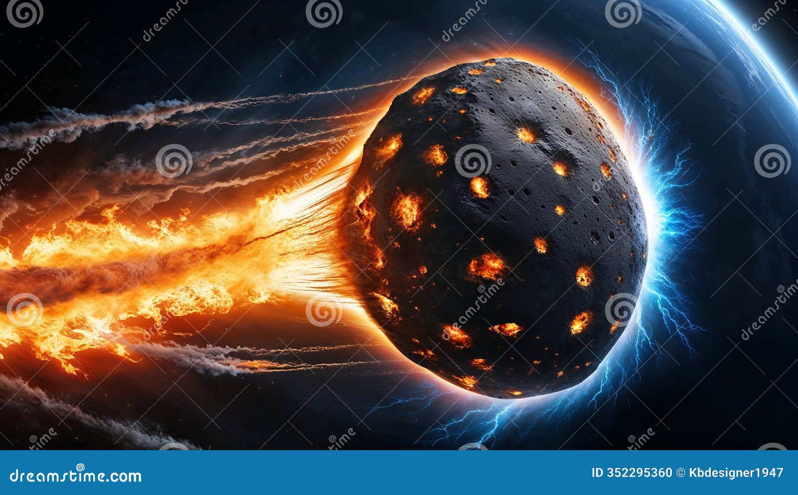 A Fiery Asteroid Breaking through the Atmosphere Stock Illustration - Illustration of breaking ...
