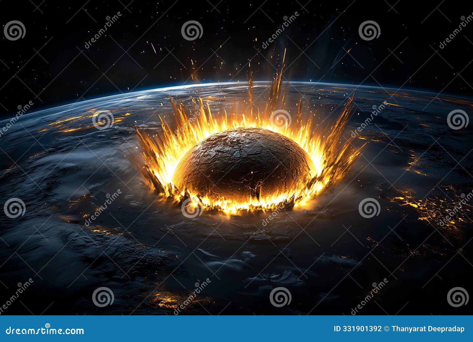 A Fiery Asteroid Impact on Earth, Creating a Massive Crater and Blazing ...