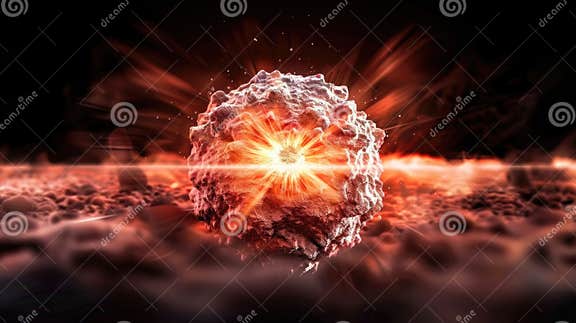 Fiery Asteroid Impact with Glowing Explosion and Shockwave Stock Image - Image of crater ...
