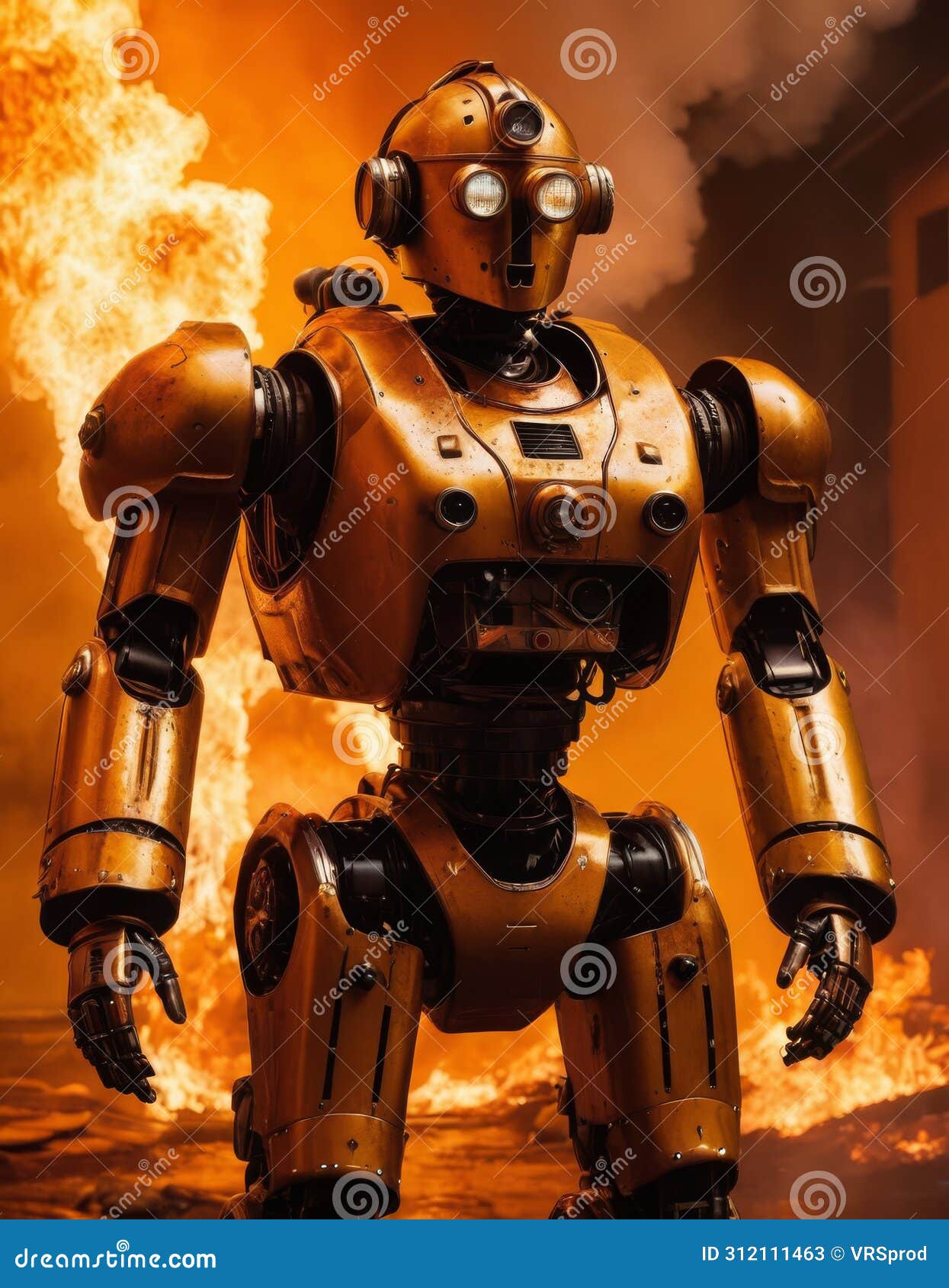 Fiery Backdrop with Futuristic Robot Stock Image - Image of spectacle ...