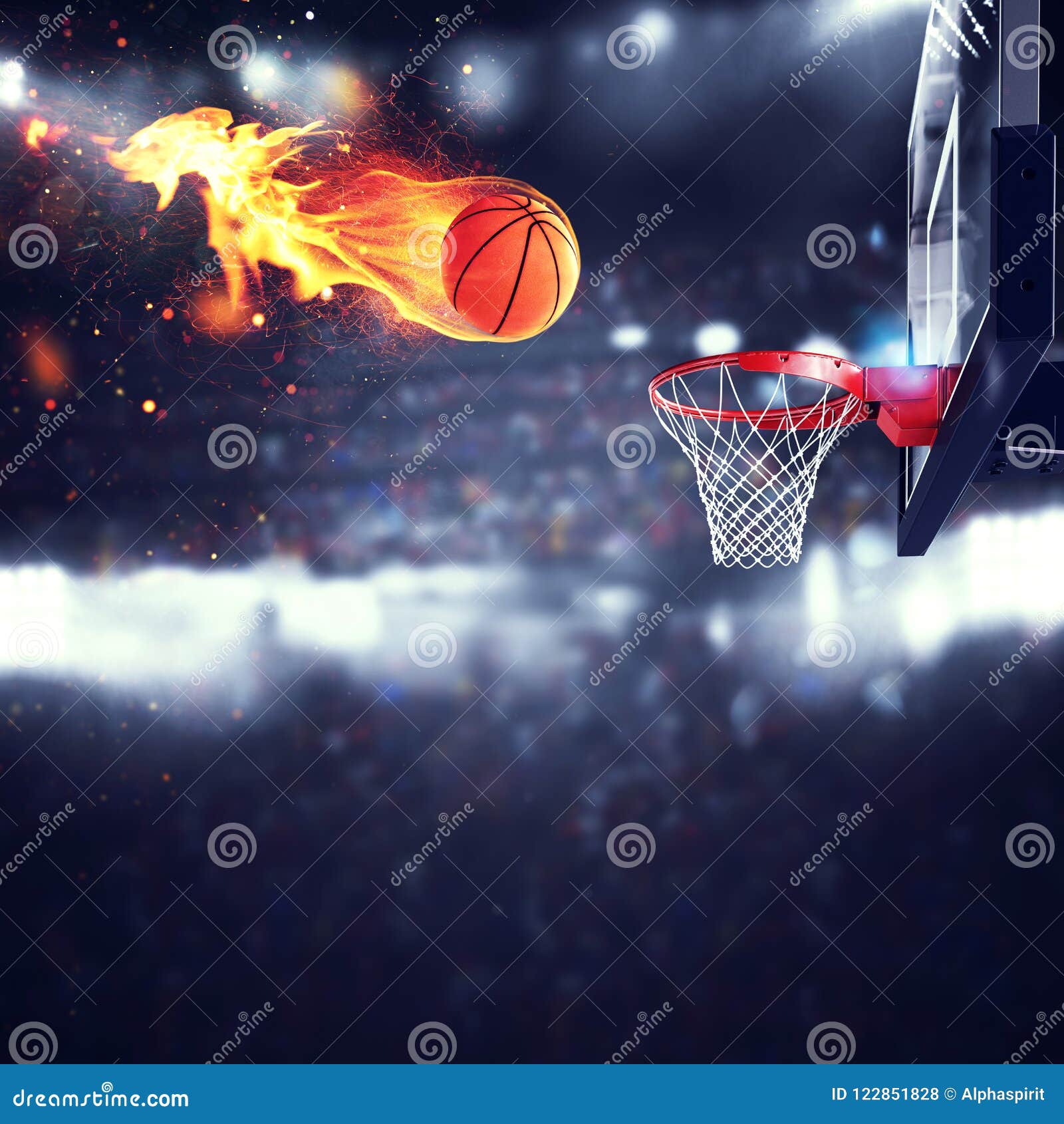 Fiery Ball Goes Fast To the Basket Stock Illustration - Illustration of ...