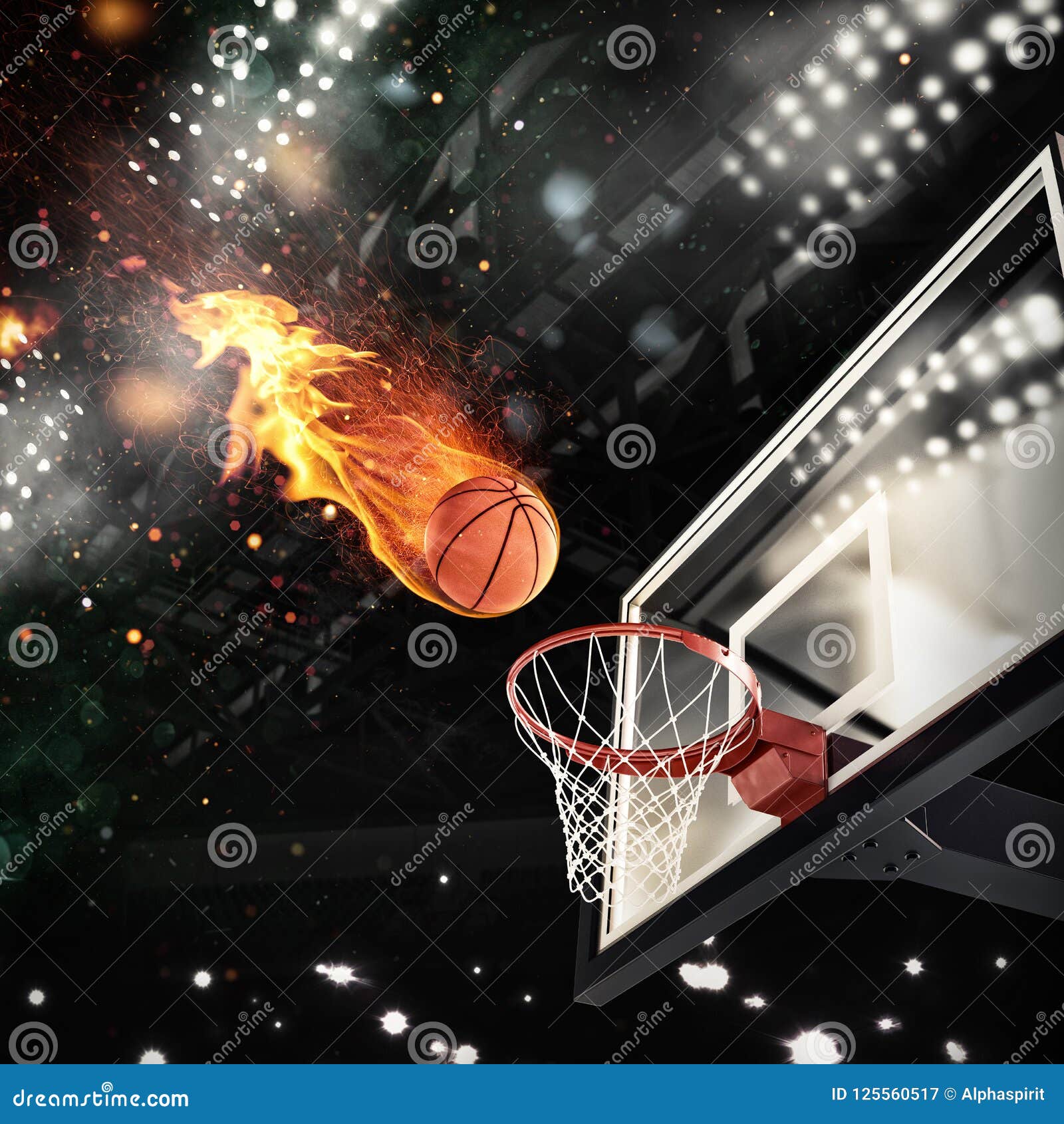 Fiery Ball Goes Fast To the Basket Stock Image - Image of competition ...