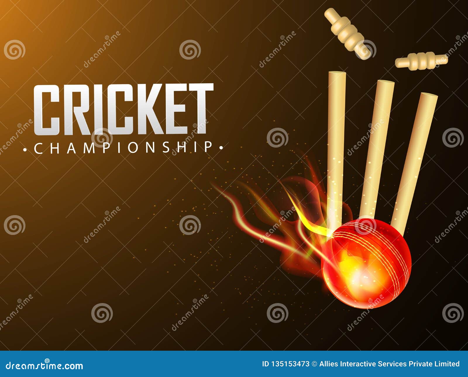 Fiery Ball Hit the Wicket Stumps on Glossy Brown Background. Stock ...