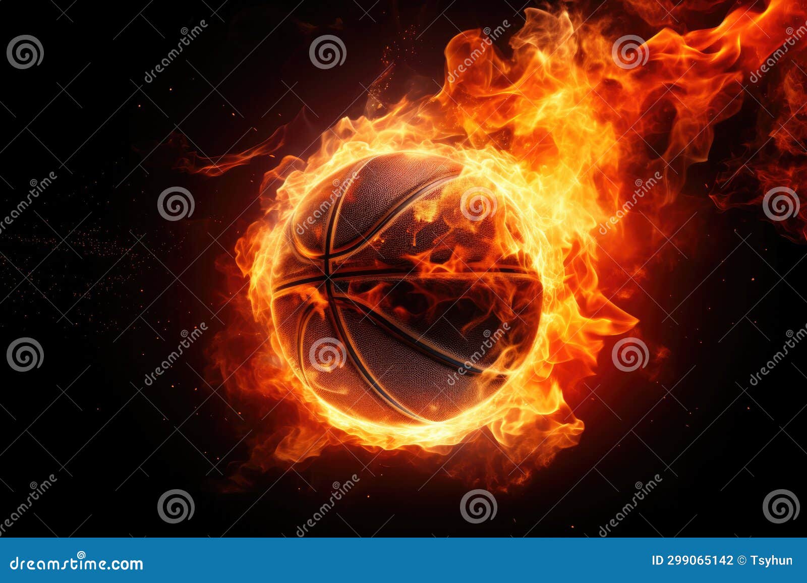 Fiery Basketball Ball Flying into the Basket, Night Time Stock ...