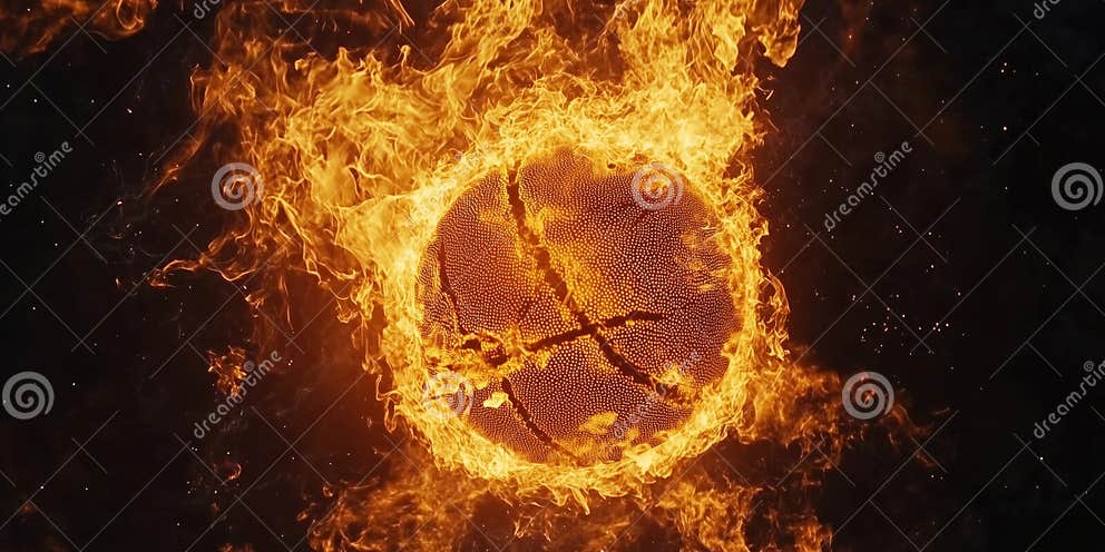 Fiery Basketball Engulfed in Flames Creating Dynamic Visual Effect ...