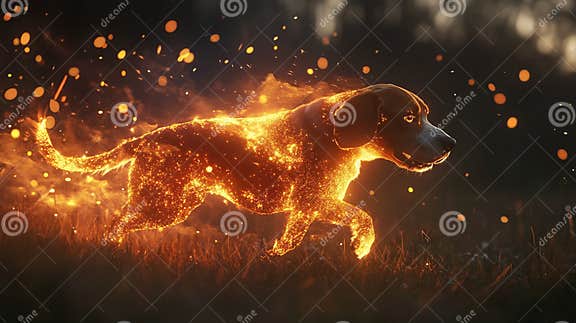 Fiery Beagle Dog Running through Night Stock Illustration ...