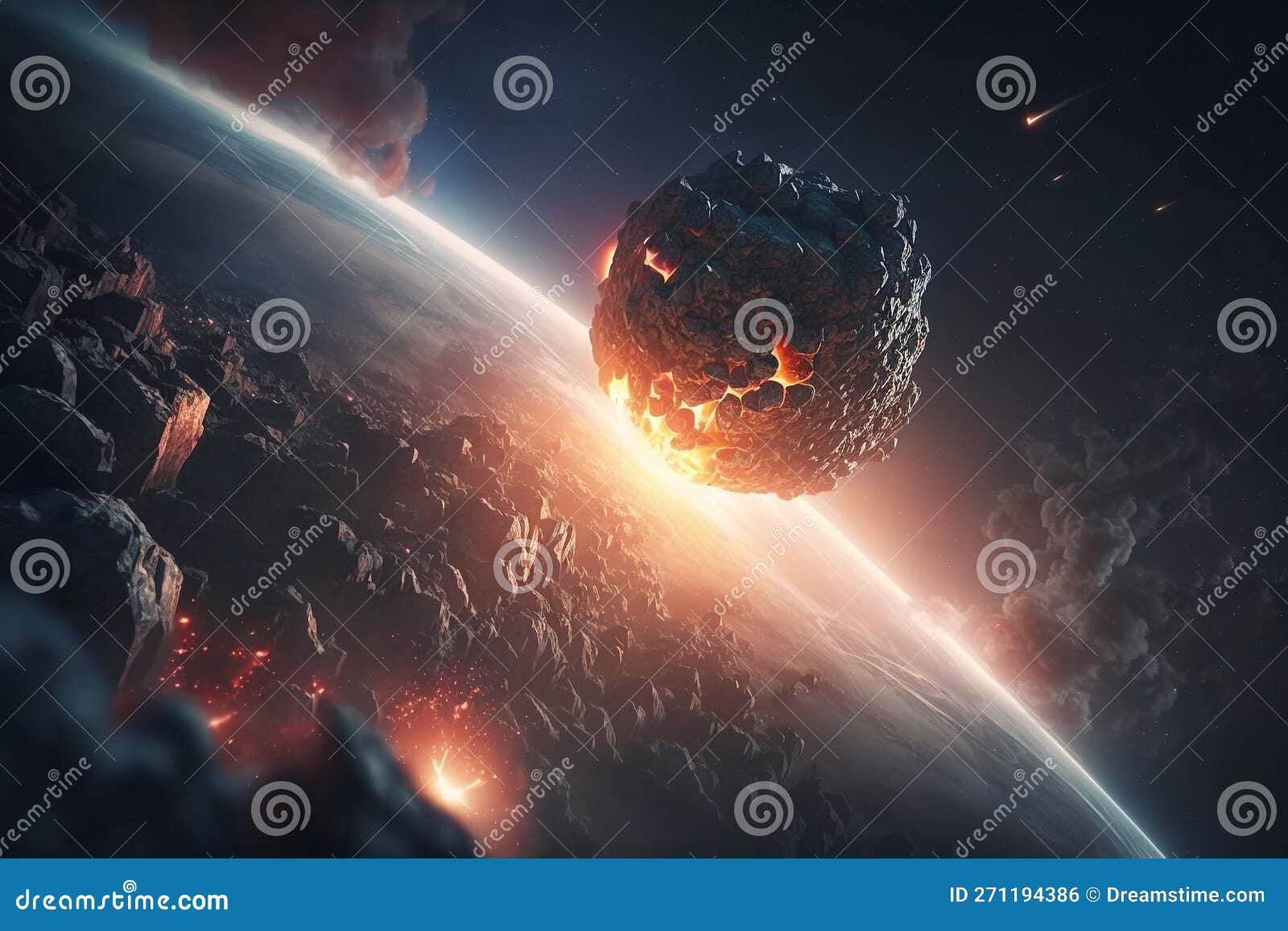Fiery Big Asteroid Falling To Earth Generative AI Stock Illustration ...