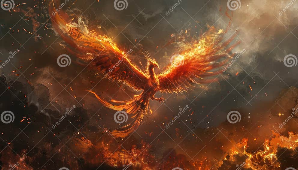 A Fiery Bird is Flying through a Sky Filled with Clouds and Fire by AI ...