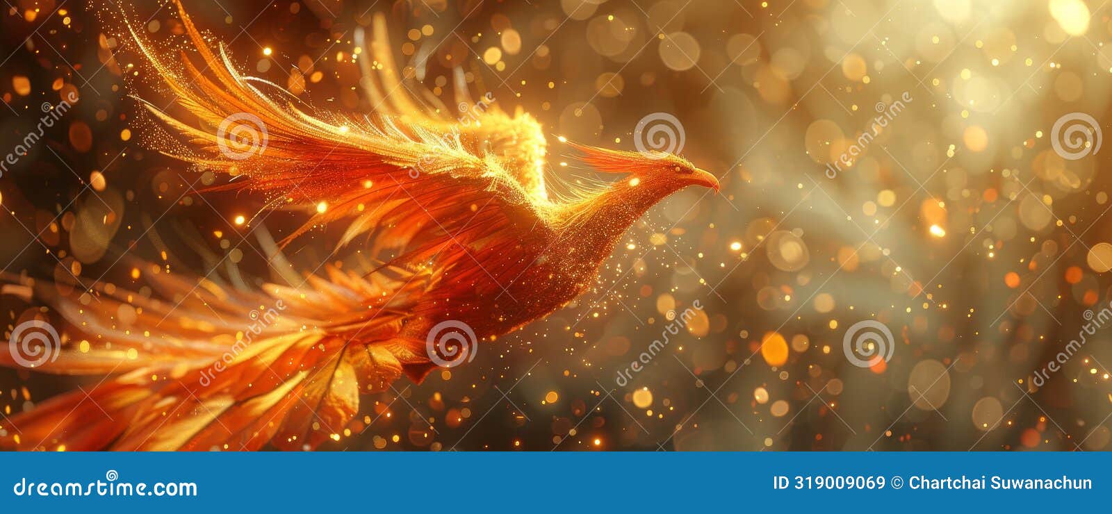 A Fiery Bird with Its Wings Spread Wide, Surrounded by a Cloud of ...