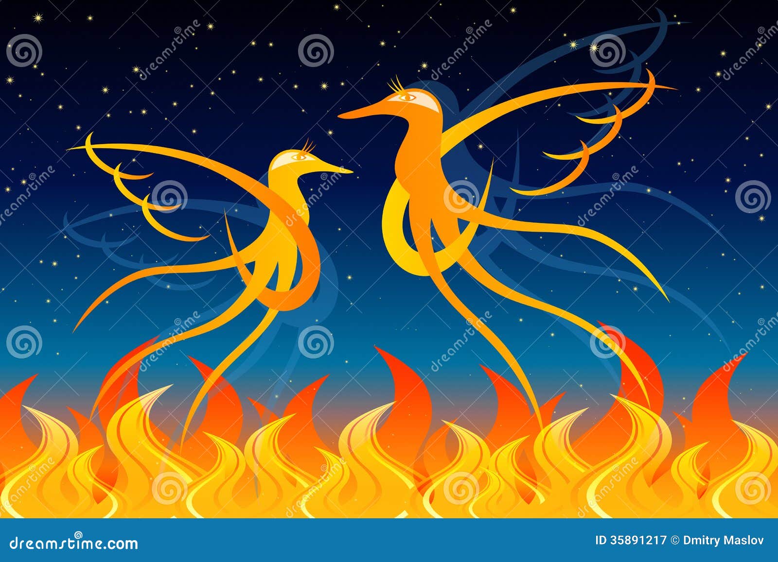 Fiery Birds stock vector. Illustration of star, burn - 35891217