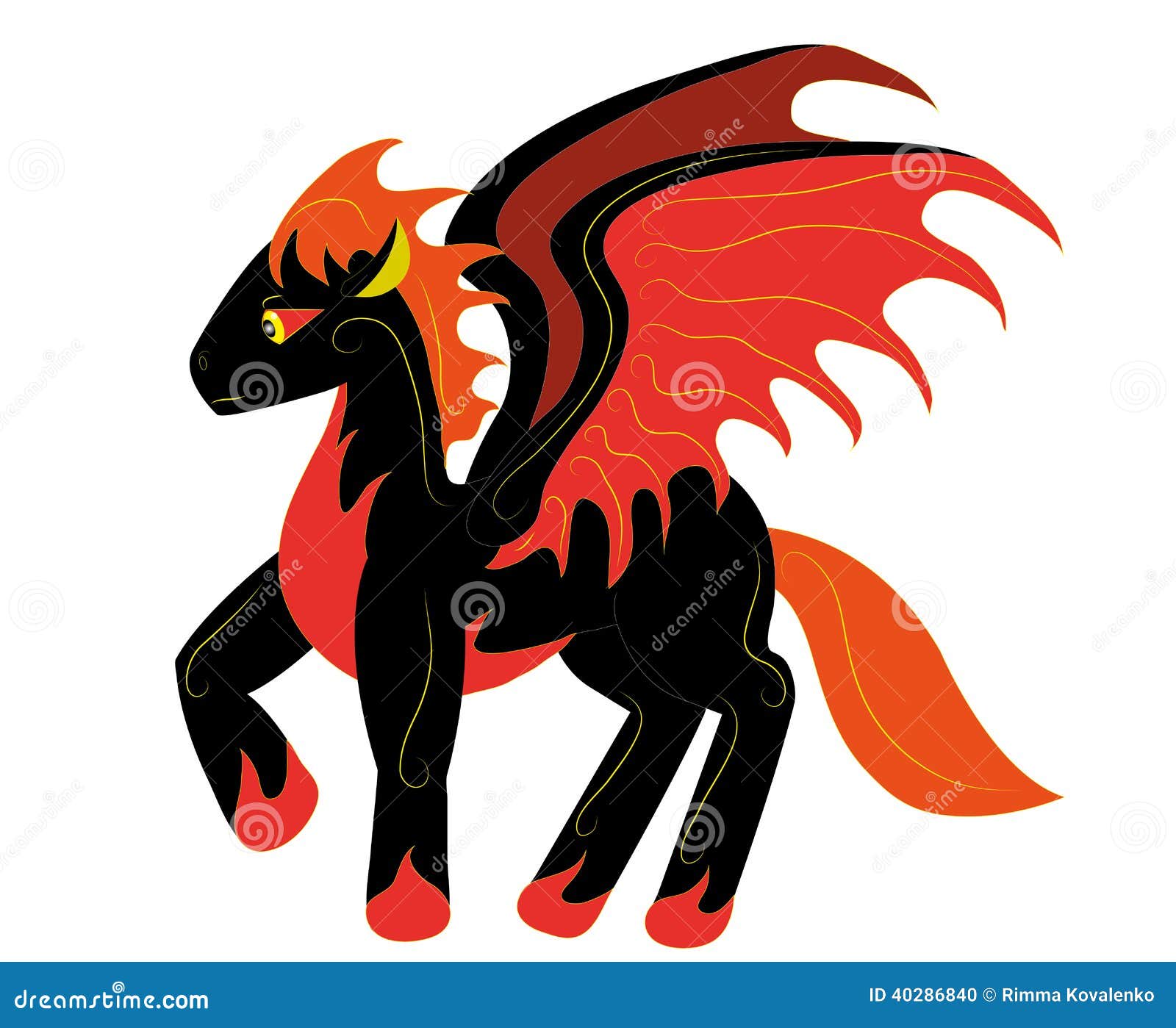 Fiery black Pegasus stock vector. Illustration of herbivorous - 40286840