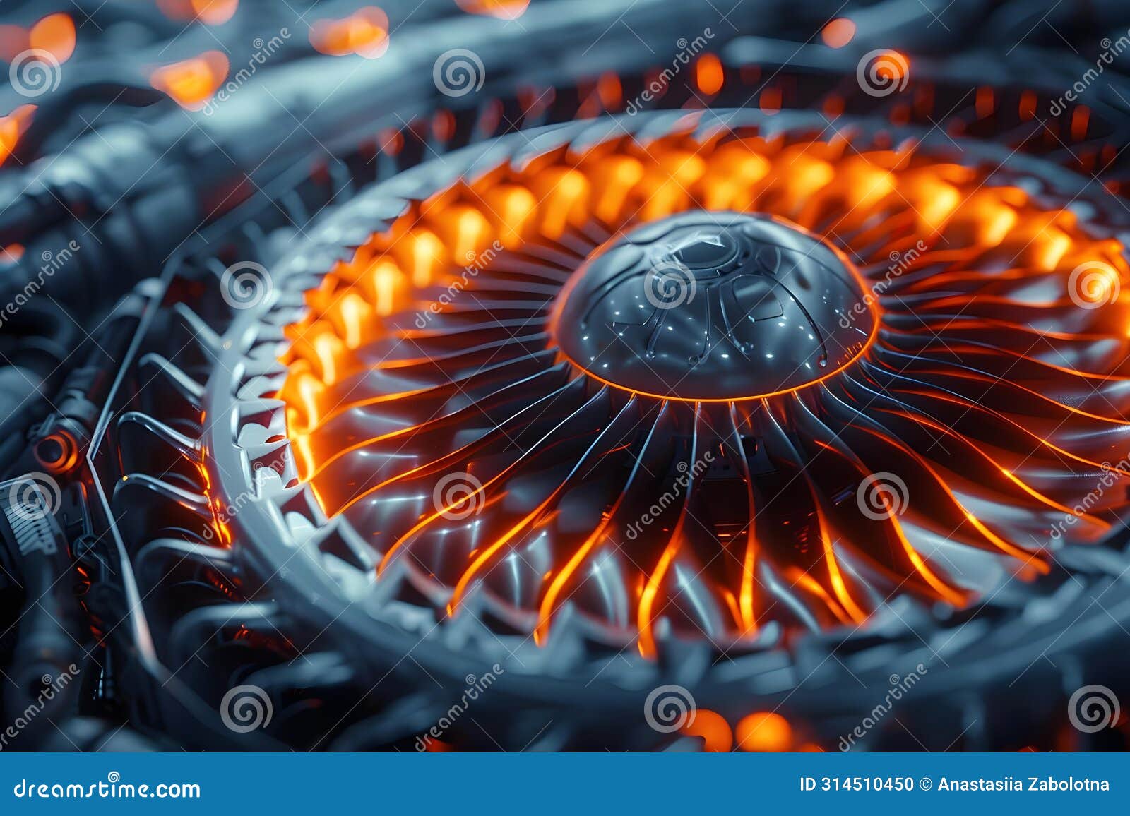 Fiery Blades of Innovation: Jet Engine Close-Up. Concept Jet Engines ...