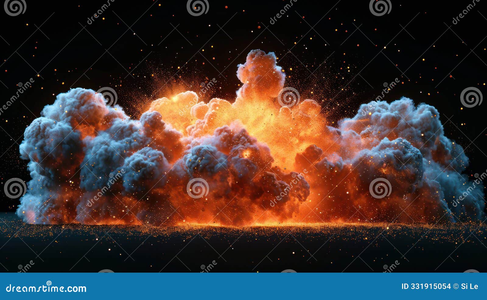 Fiery Blast on Black Background: Explosion in Isolation Stock ...