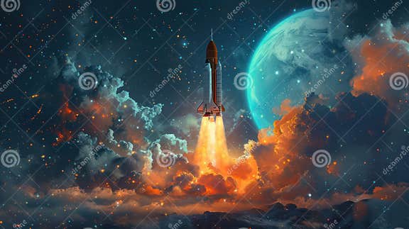 Fiery Blast Off: Vector Rocket Illustration Generated by AI Technology ...