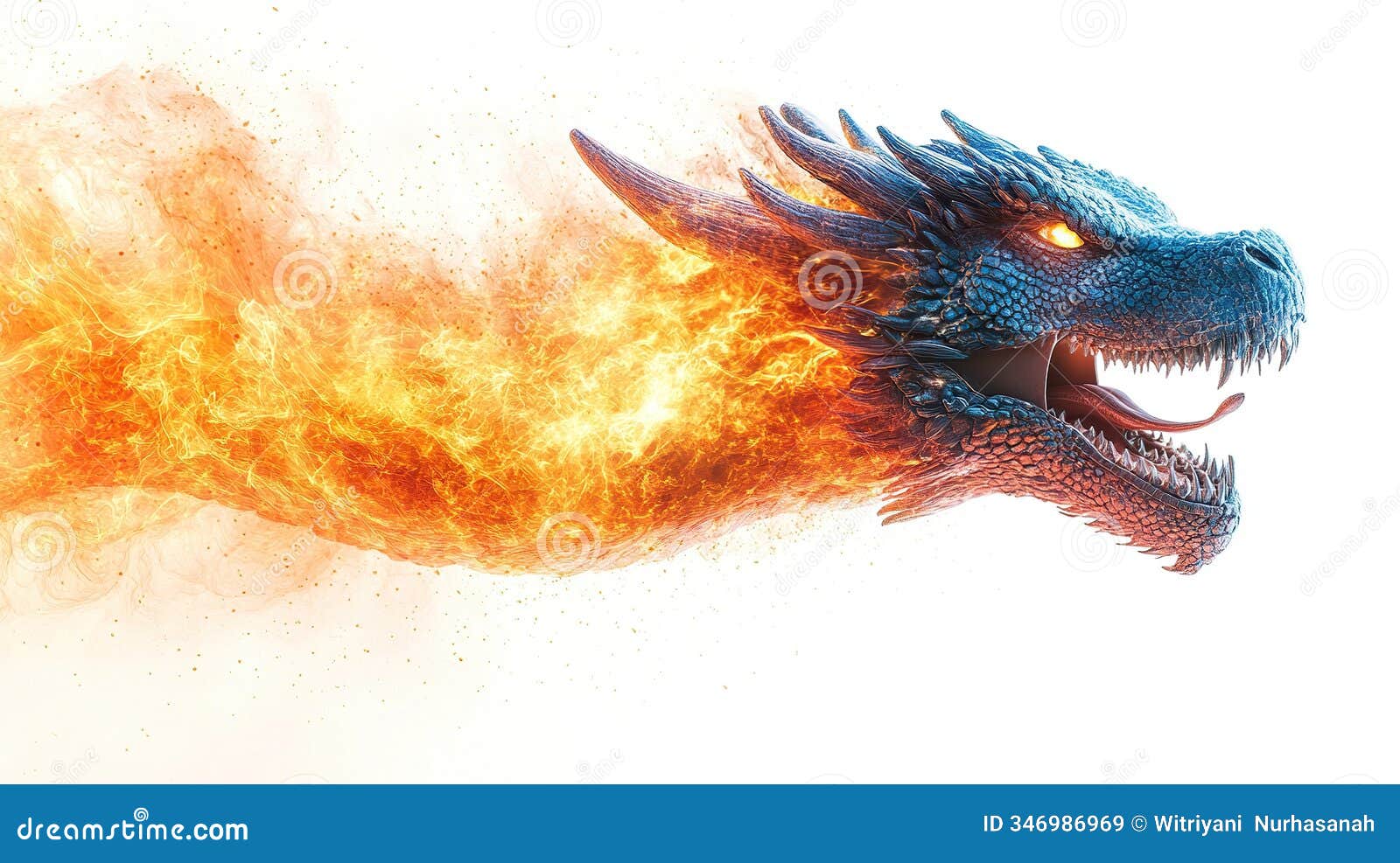 Fiery Blue Dragon Head Profile, Flames Trailing Stock Illustration ...
