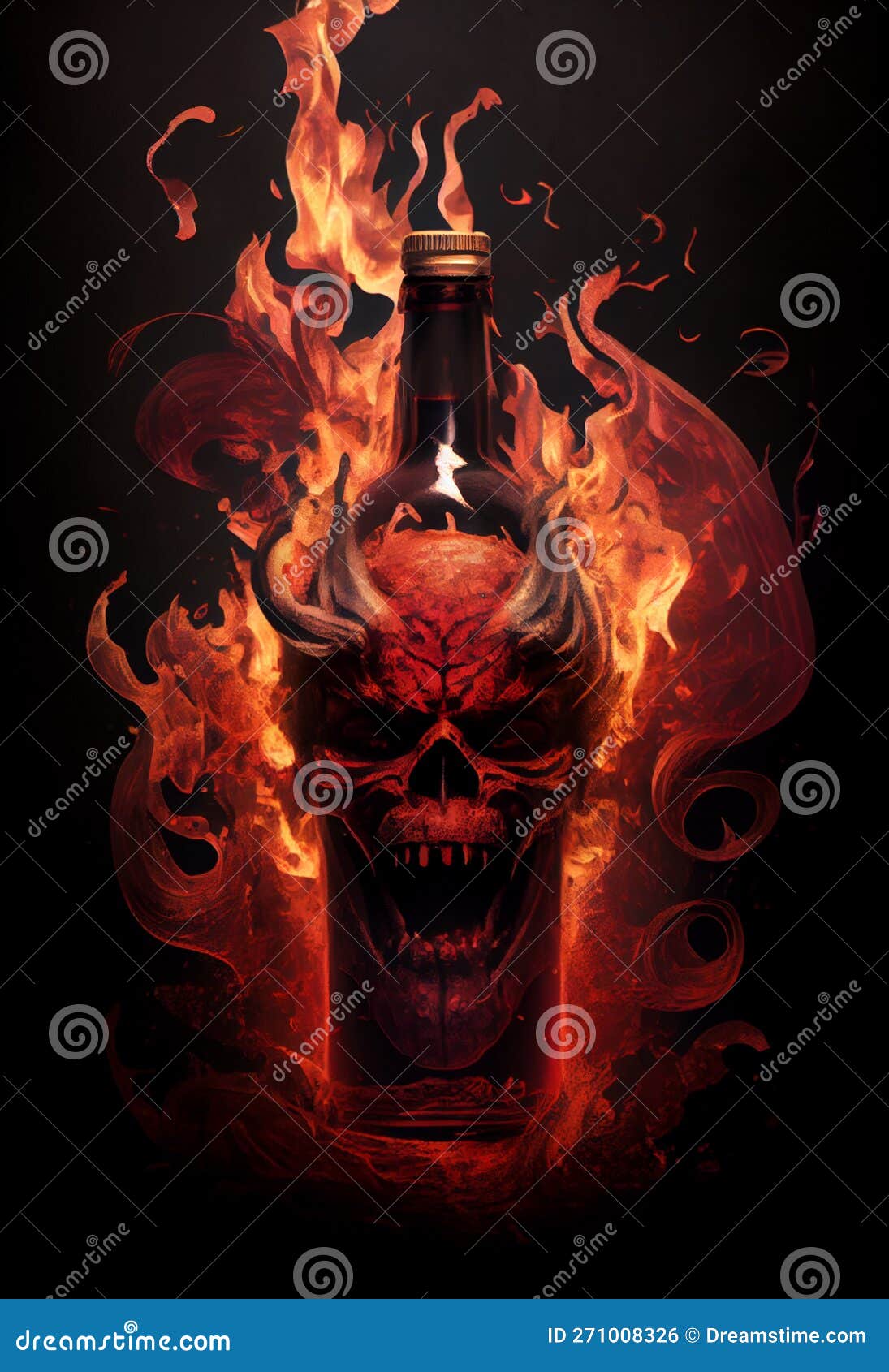 Fiery Bottle of Strong Alcohol with the Face of the Devil. AI Generated ...