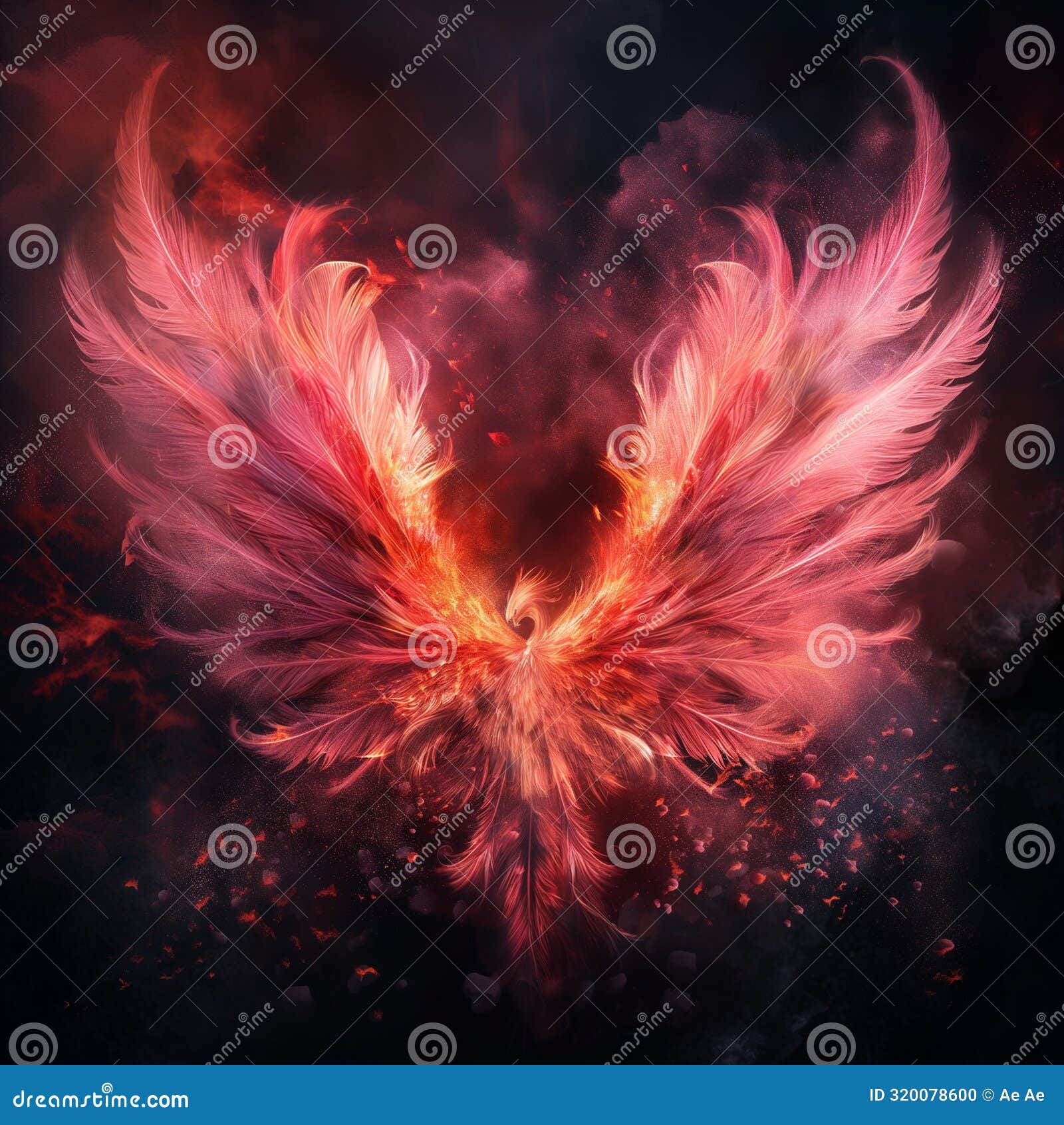 Fiery Bright, Red Wings Like a Phoenix Bird. Illustrations Created ...