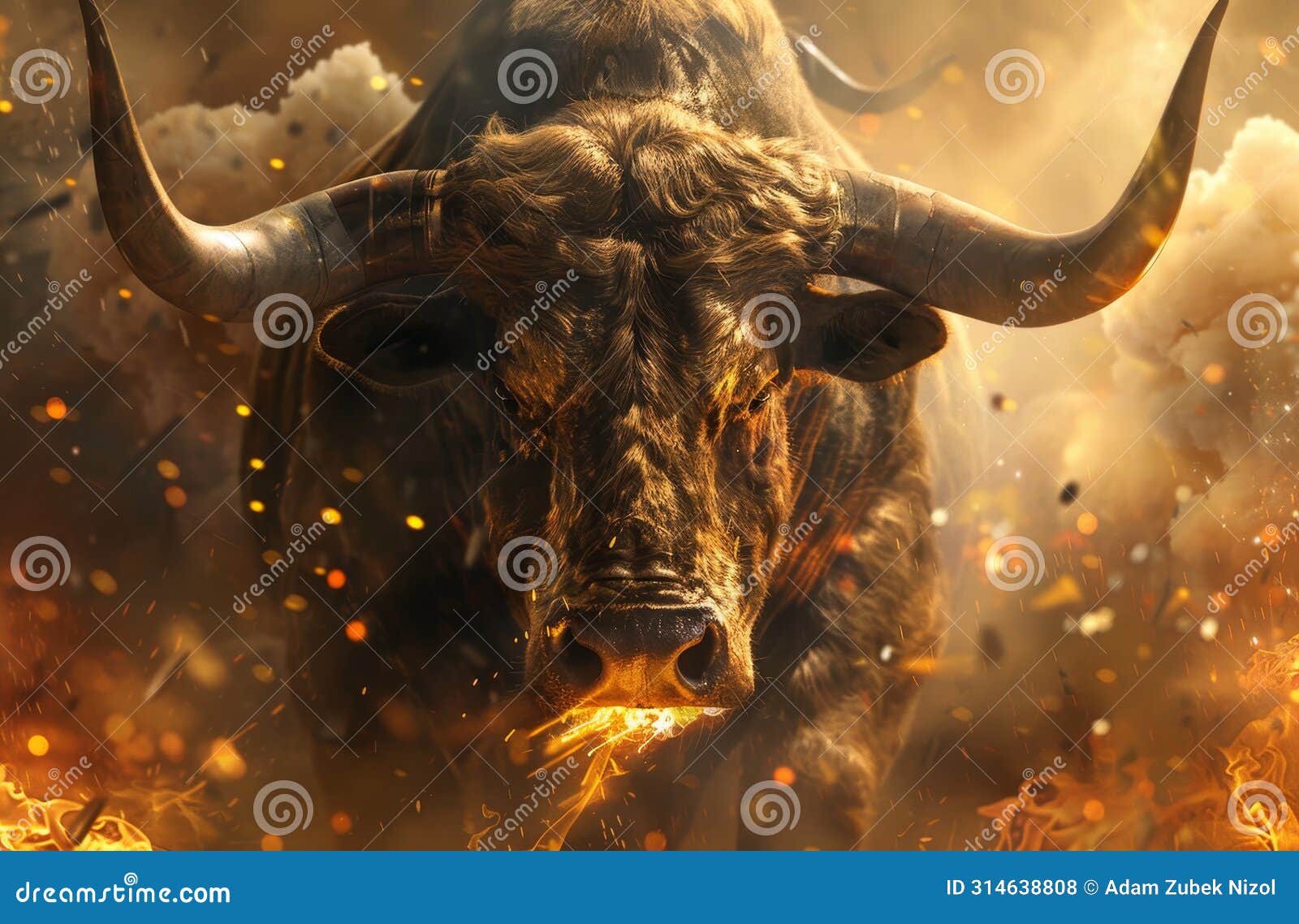 Fiery Bull in a Dynamic Ember Storm Stock Illustration - Illustration ...