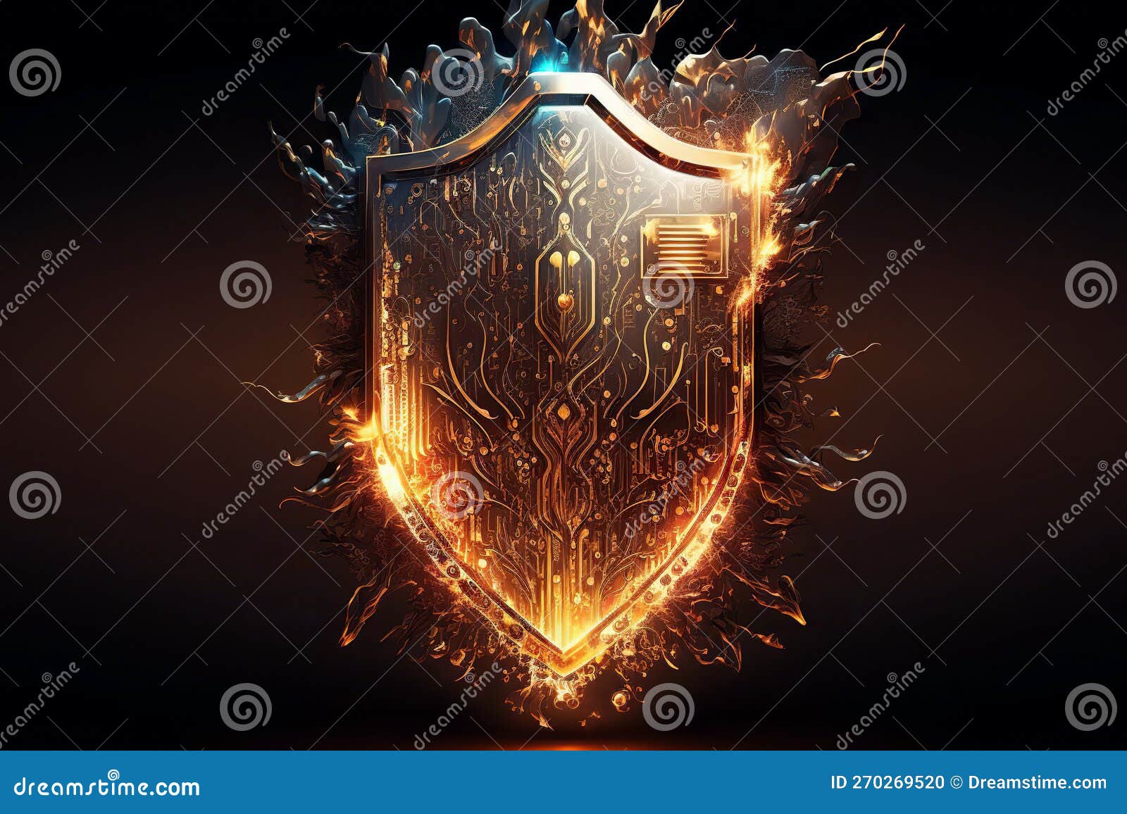 Fiery Burning Shield is on Fire. Cybersecurity Online on Internet and ...