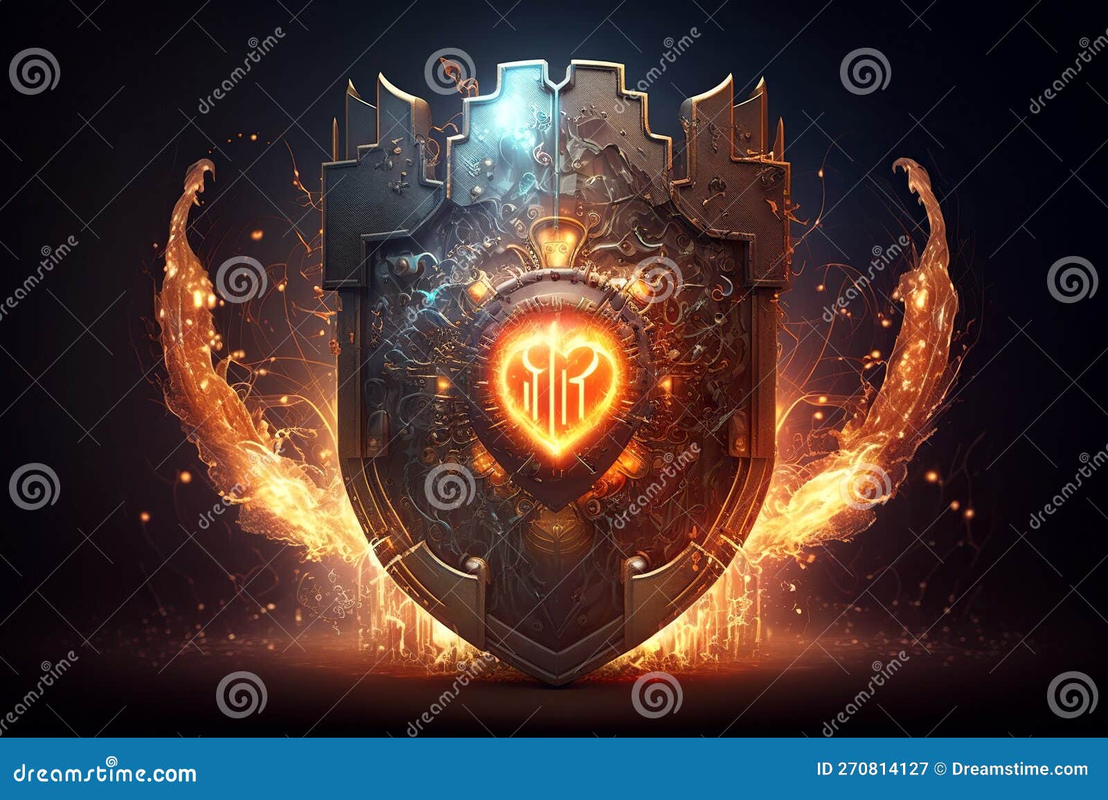 Fiery Burning Shield is on Fire. Cybersecurity Online on Internet and ...