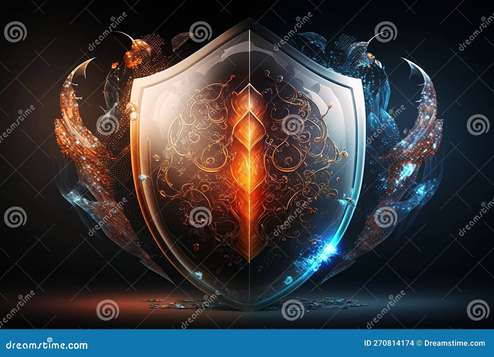Fiery Burning Shield is on Fire. Cybersecurity Online on Internet and ...