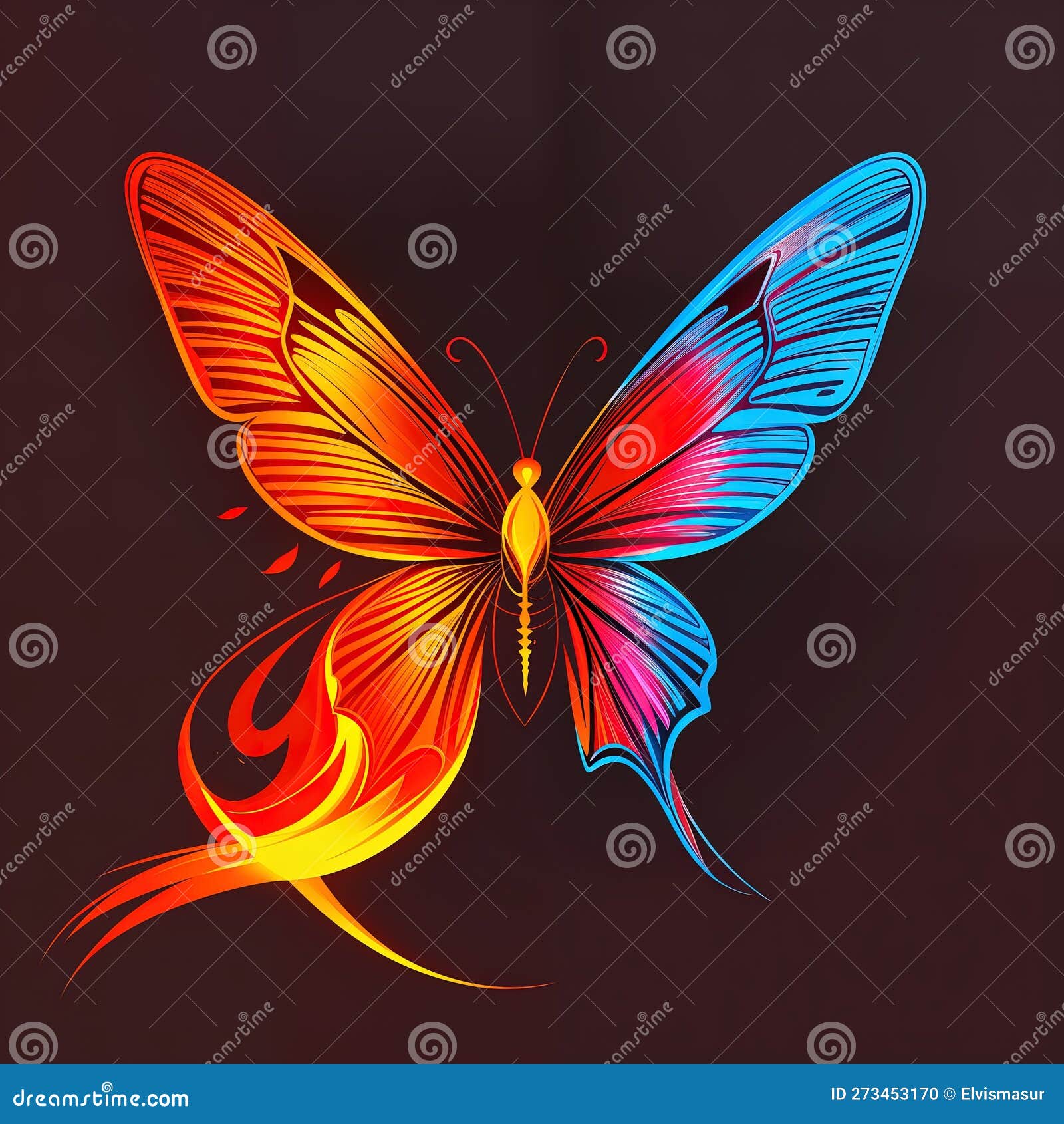 Fiery Butterfly Illustration in Red and Blue Stock Illustration ...