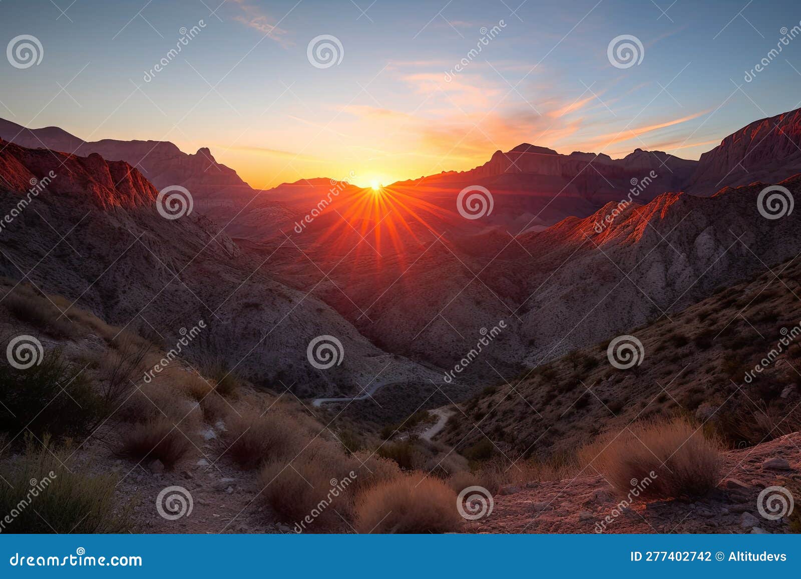 Fiery Canyon Sunset, with the Sun Sinking Behind Mountain Range ...
