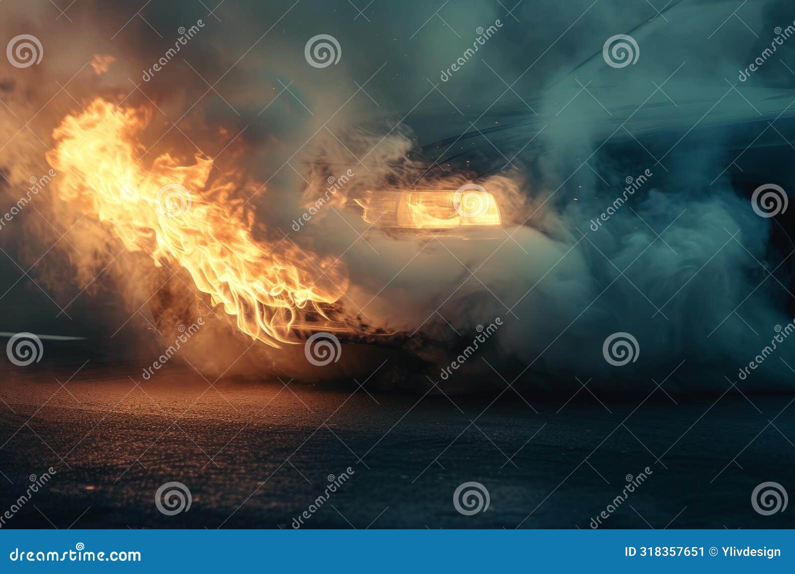 Fiery car blaze at night stock image. Image of destruction - 318357651