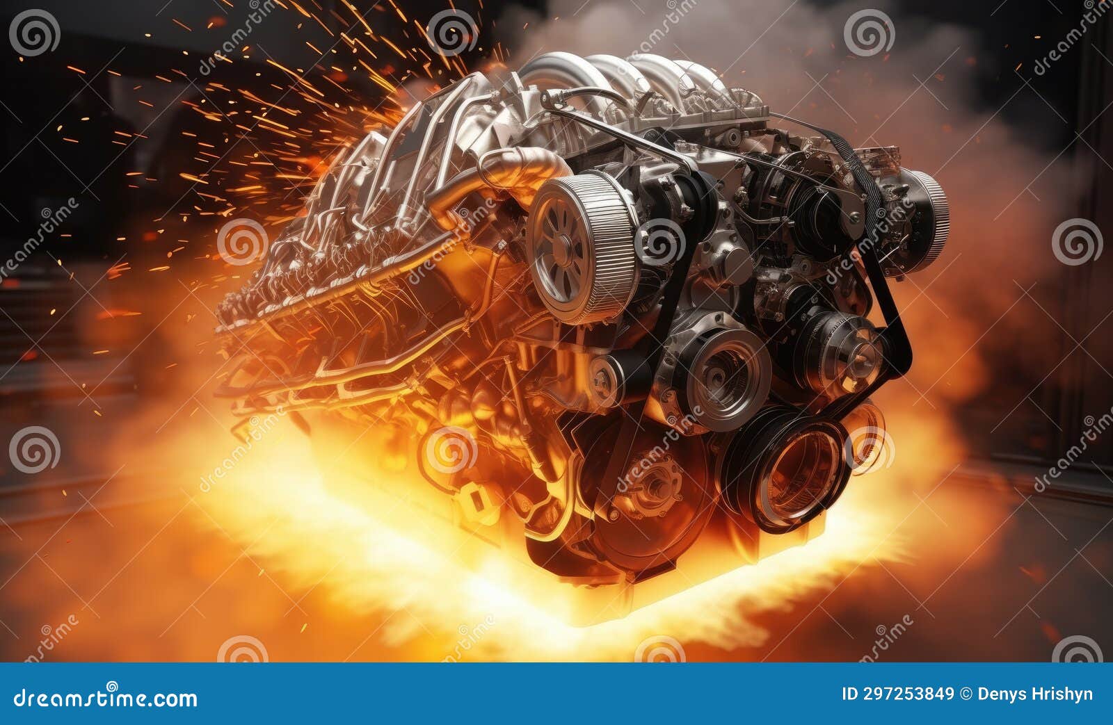 A Fiery Car Engine at Close Range Stock Illustration - Illustration of ...