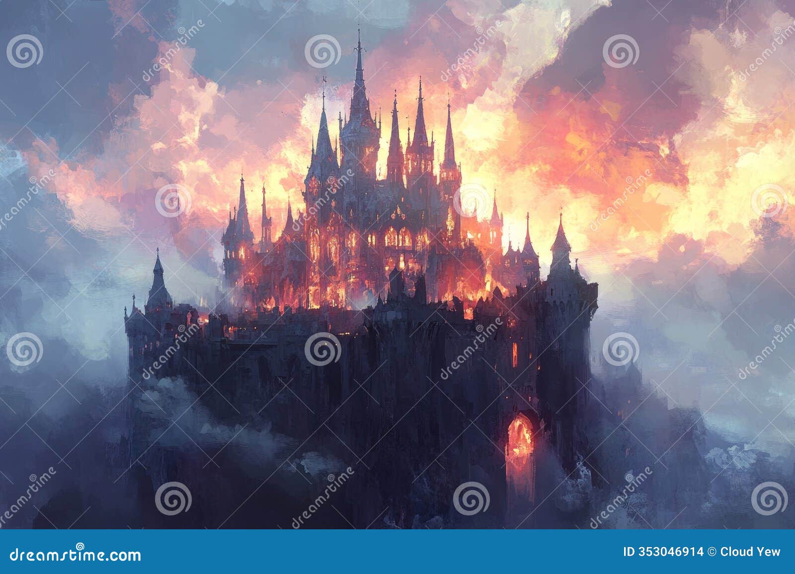 Fiery Castle Ruins In Epic Sunset Landscape Stock Photography ...