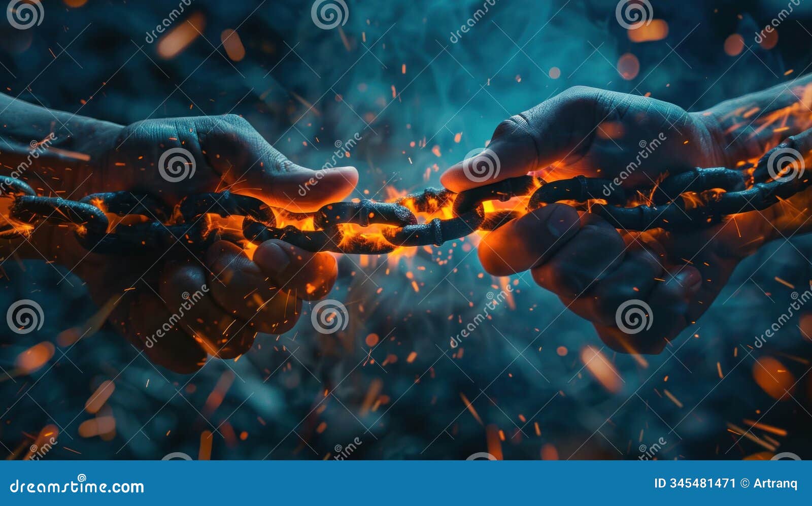 Fiery Chain Break Concept stock illustration. Illustration of conflict ...
