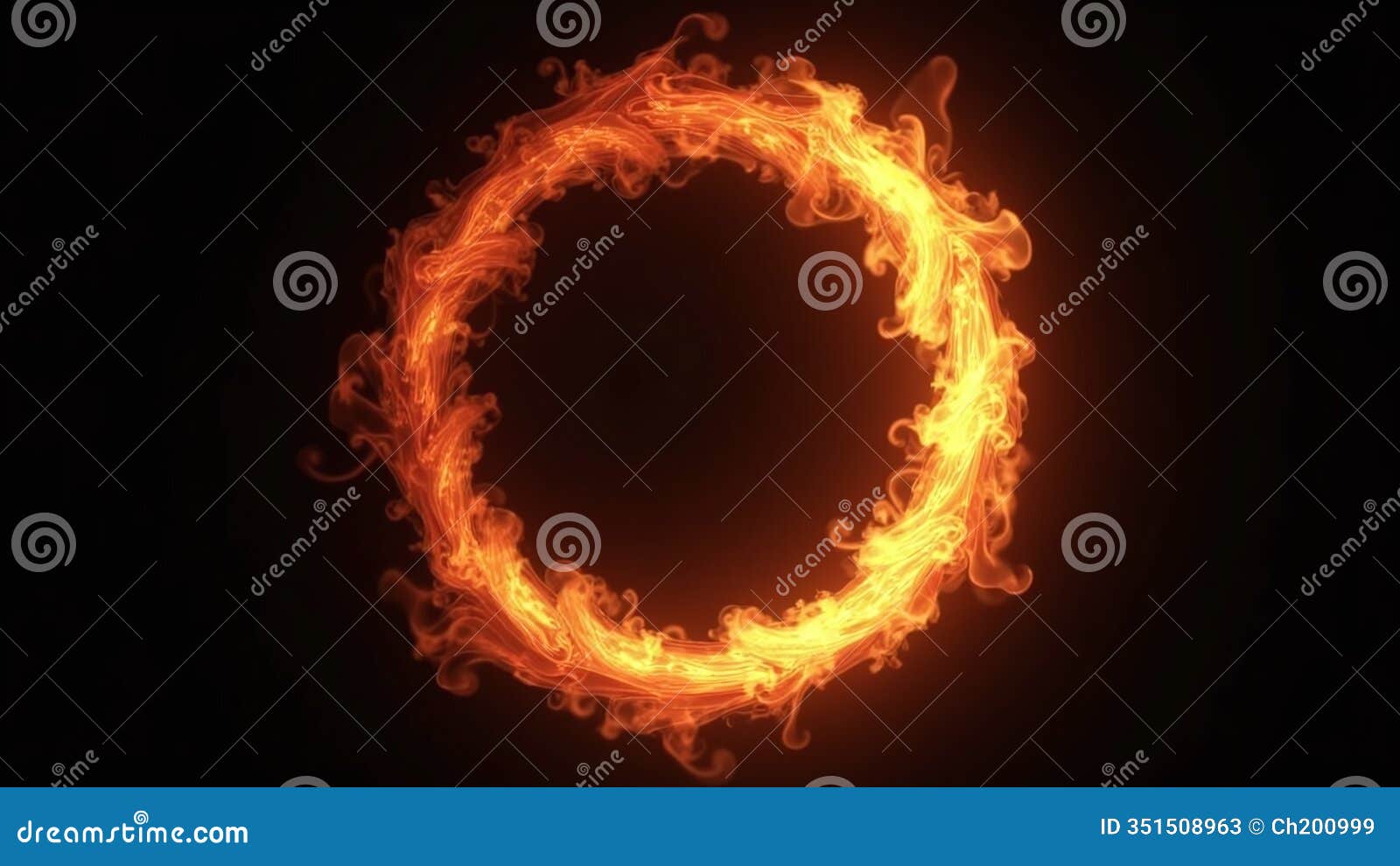 Fiery Circular Shape on Black Background, Intense and Orange-red Stock ...