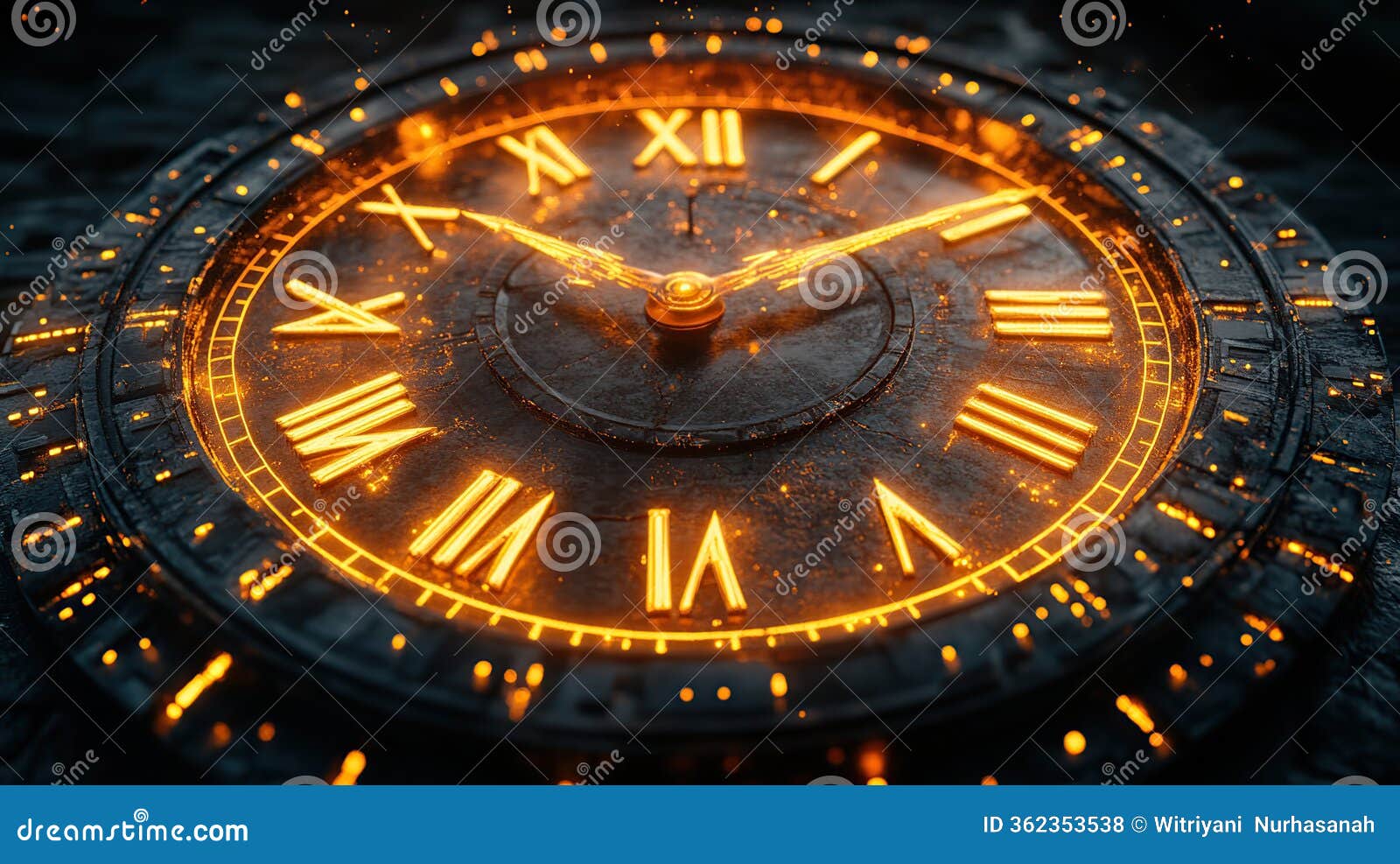 Fiery Clock Face, Time Urgency, Dark Background, Concept Art Stock ...