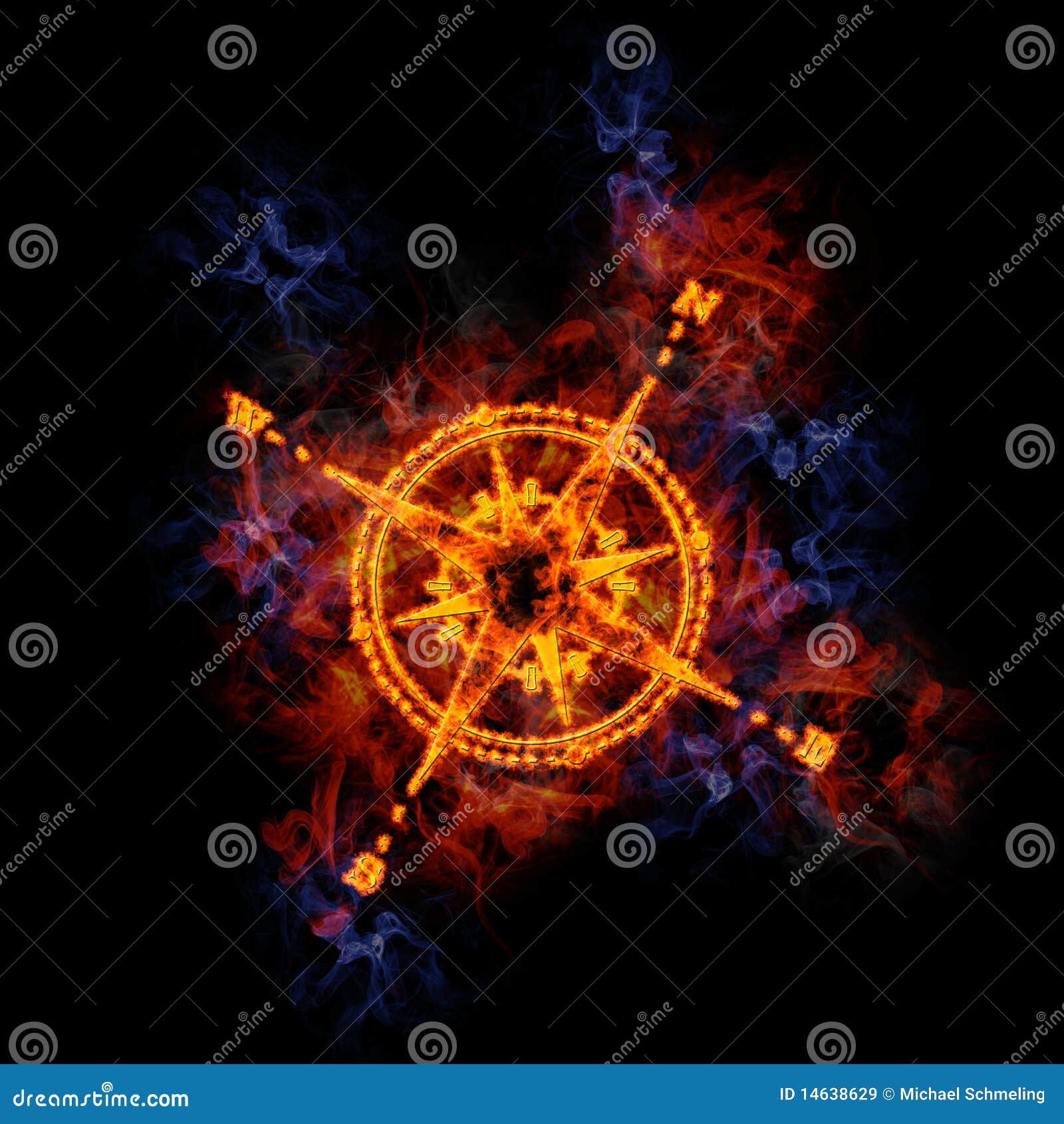 Fiery compass. stock illustration. Illustration of font - 14638629