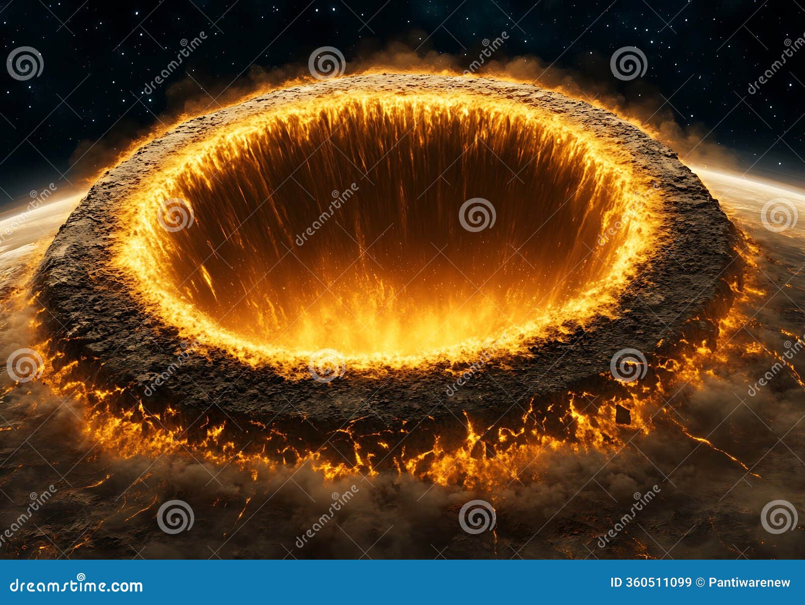 Fiery Crater Explosion in Outer Space Stock Illustration - Illustration ...