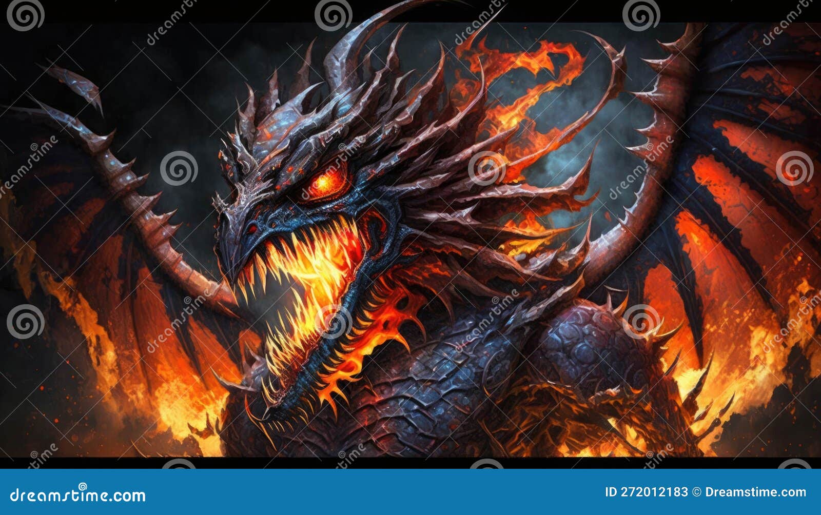 Fiery Creatures with Snarling Baring Teeth and Wings of Fire Fantasy ...