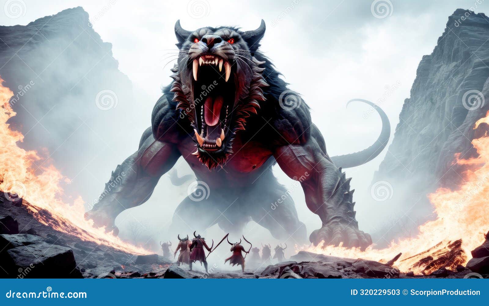 Fiery Demon Beast and Minions in Volcanic Realm Stock Image - Image of ...