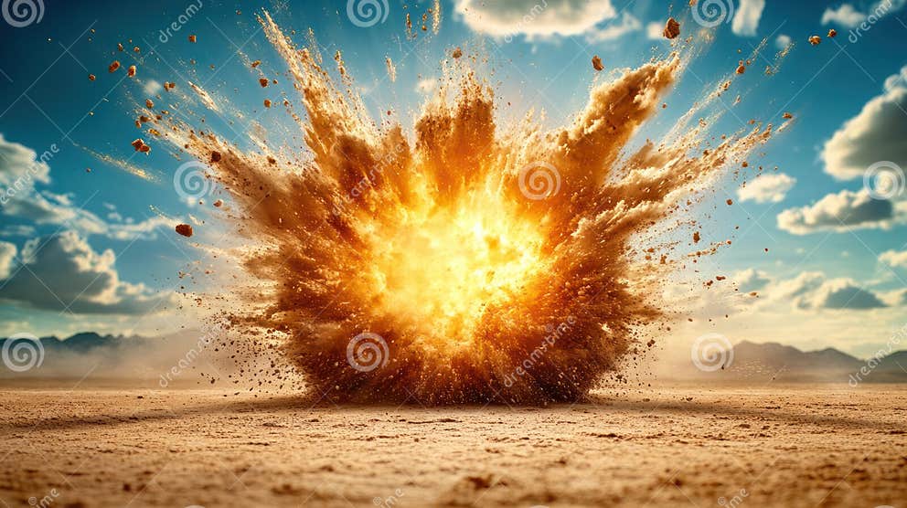 Fiery Desert Blast: Explosive Effect Backdrop Stock Illustration ...