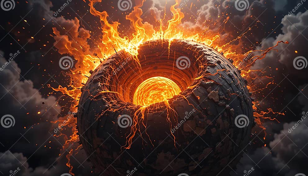 Fiery Destruction: Burning Planet Exploding in Space Stock Illustration ...