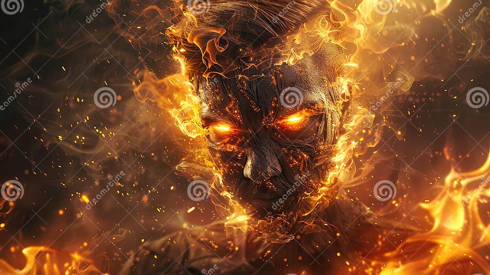 Fiery Digital Art: Human Head in Flames and Lightning Stock Photo ...