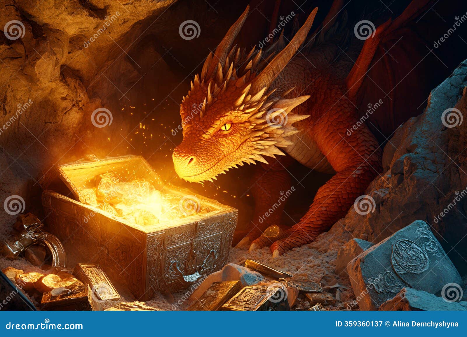 A Dragon Guarding A Treasure Hoard Stock Illustration | CartoonDealer ...