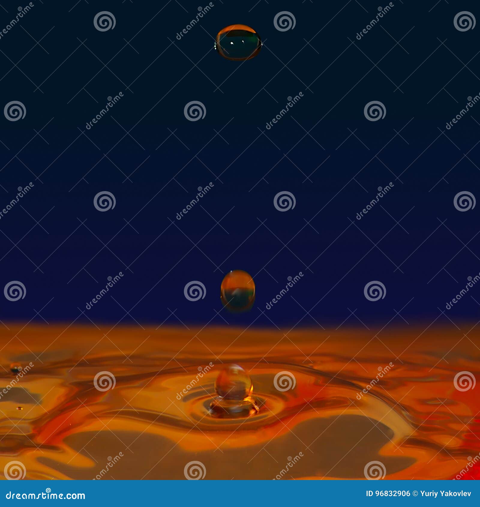 Fiery Dripping Liquid, Three Spheres and Crater Stock Photo - Image of ...